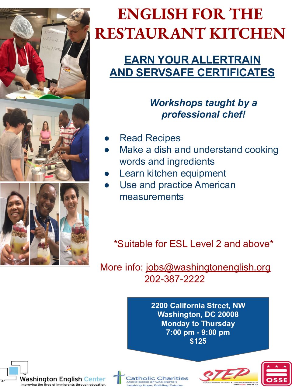 ESL for the Restaurant Kitchen Flyer (Recovered) | Washington English ...