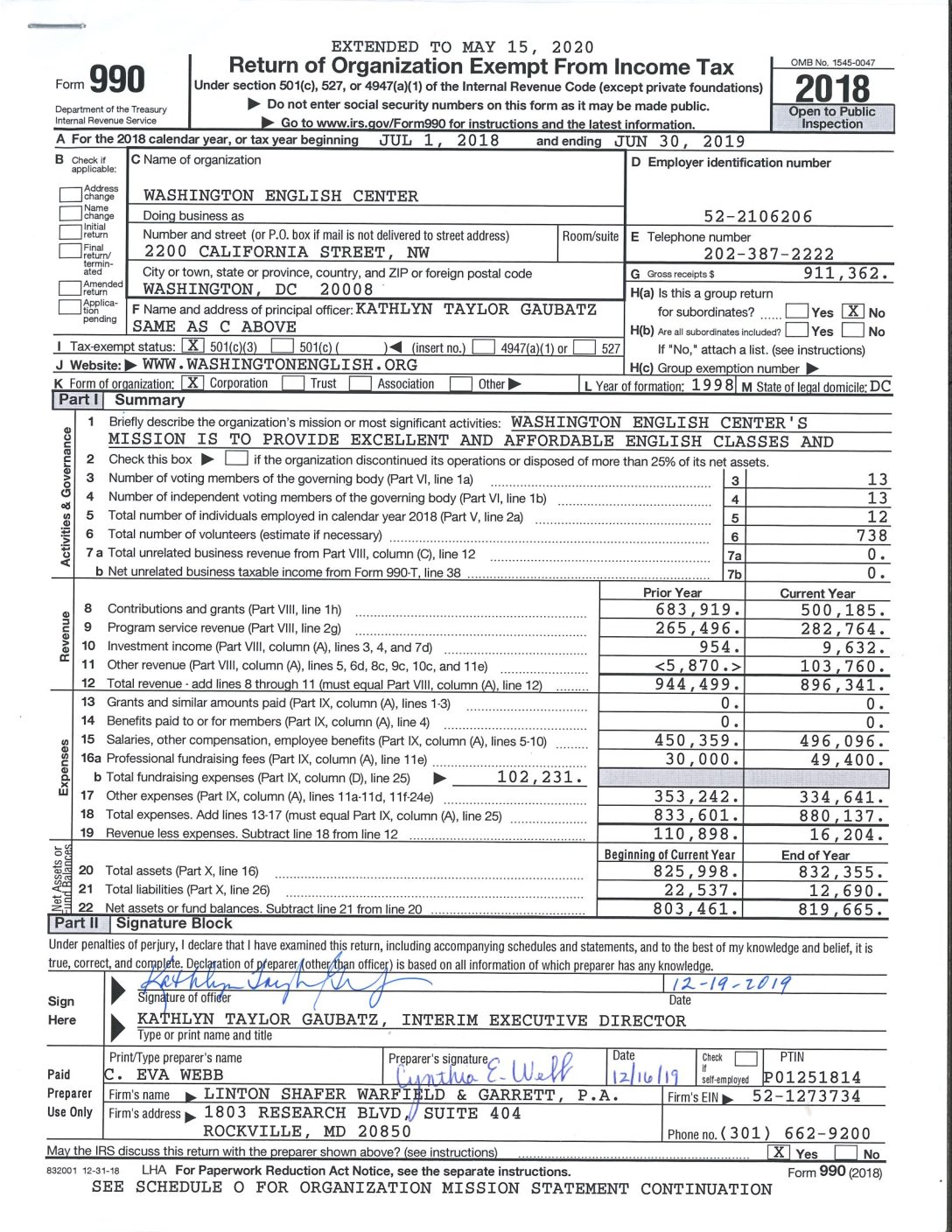 WEC Signed 990 2018 | Washington English Center