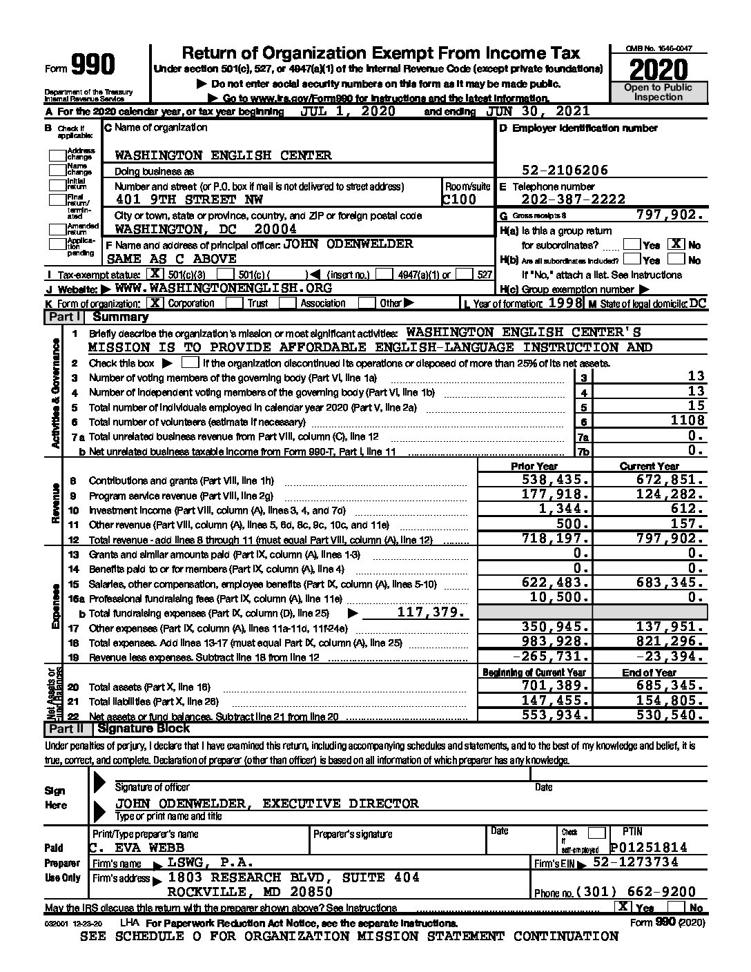 2020 (FY2021) IRS Form 990 – client copy Public | Washington English Center